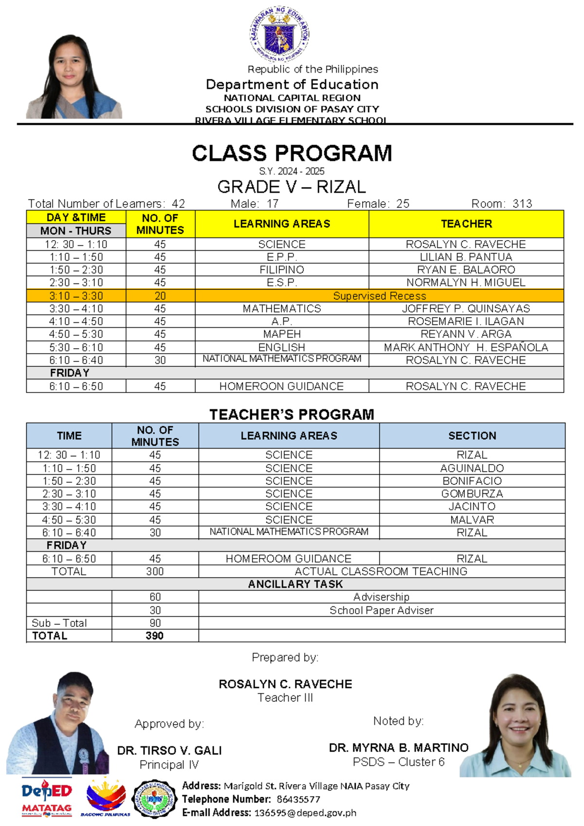 Class- Program- Grade-5 - 45 minutes - Address: Marigold St. Rivera ...