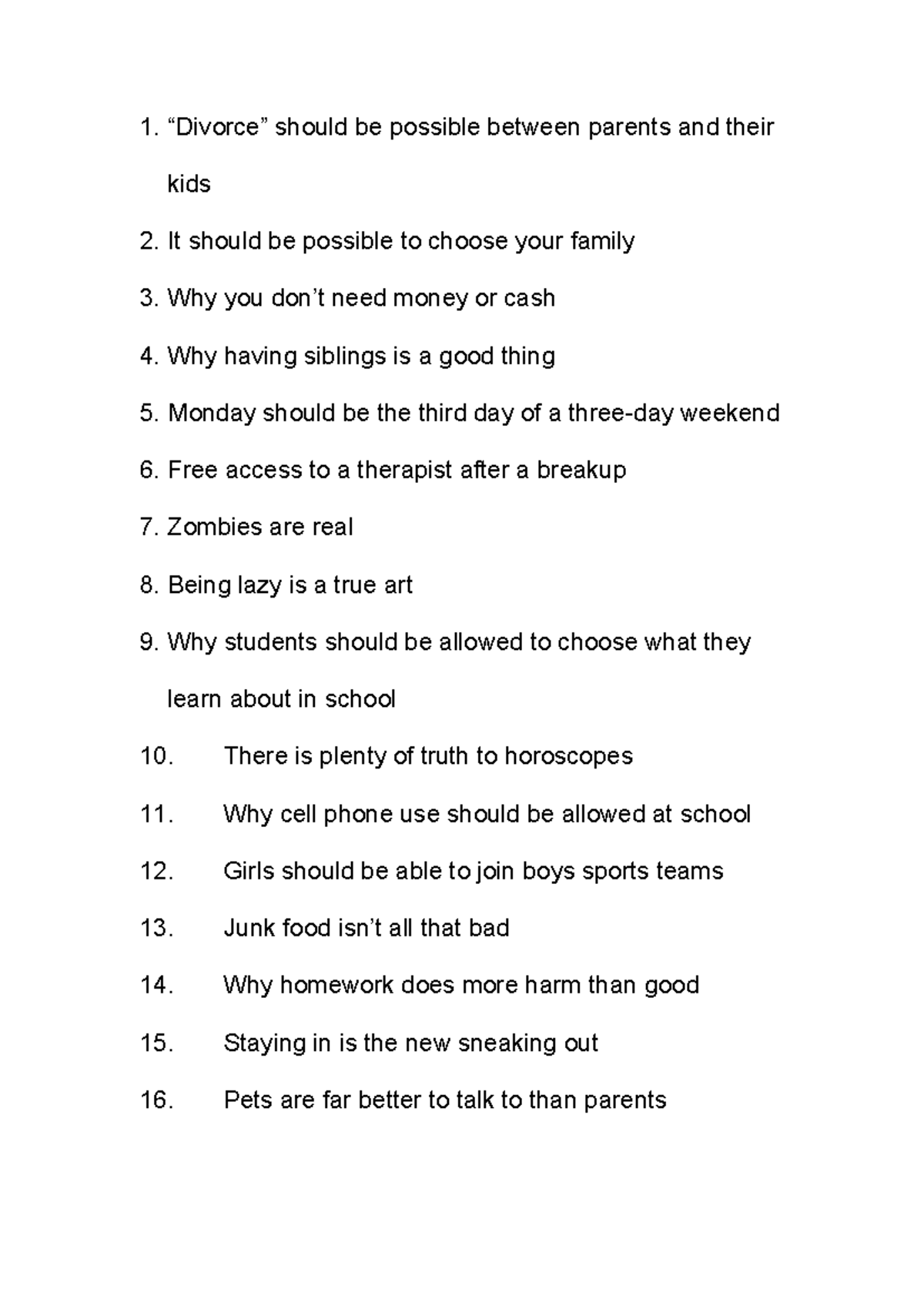 Grade 10-12: Unprepared Speech Topics for Teens and Young Adults - Studocu