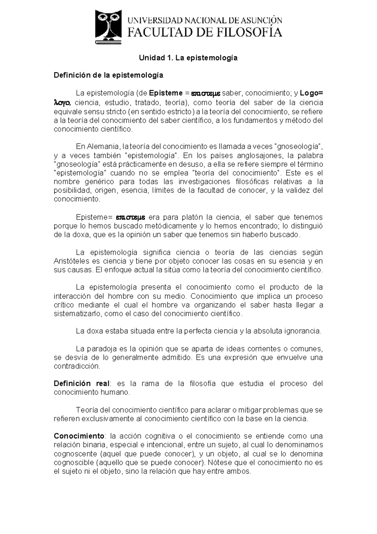 Unidad 1: Introducción a la Epistemología y sus Métodos - Studocu