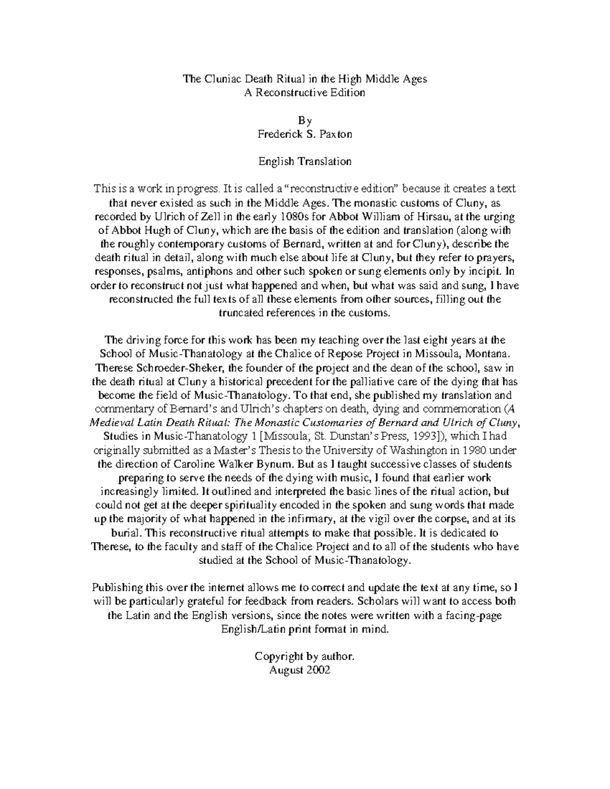 The Cluniac Death Ritual in the High Middle Ages: A Reconstructive ...