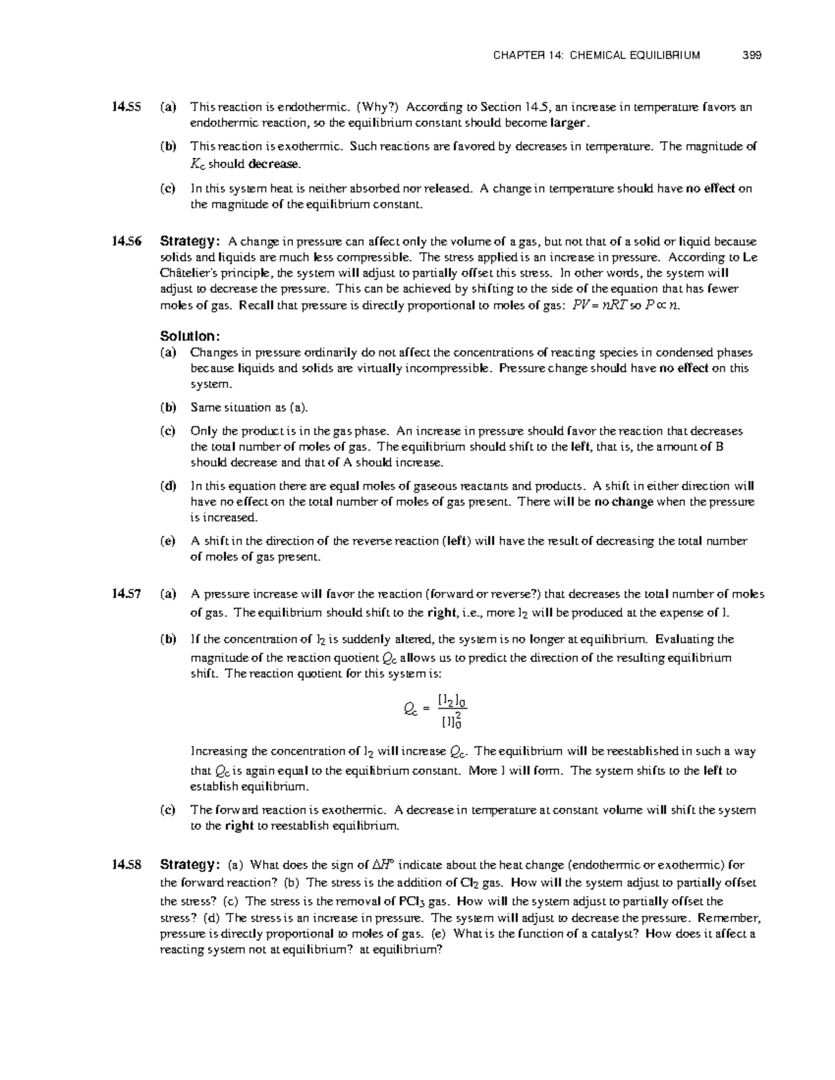CHAPTER 14: CHEMICAL EQUILIBRIUM - SOLUTION MANUAL (BE CHEM 10th Ed ...