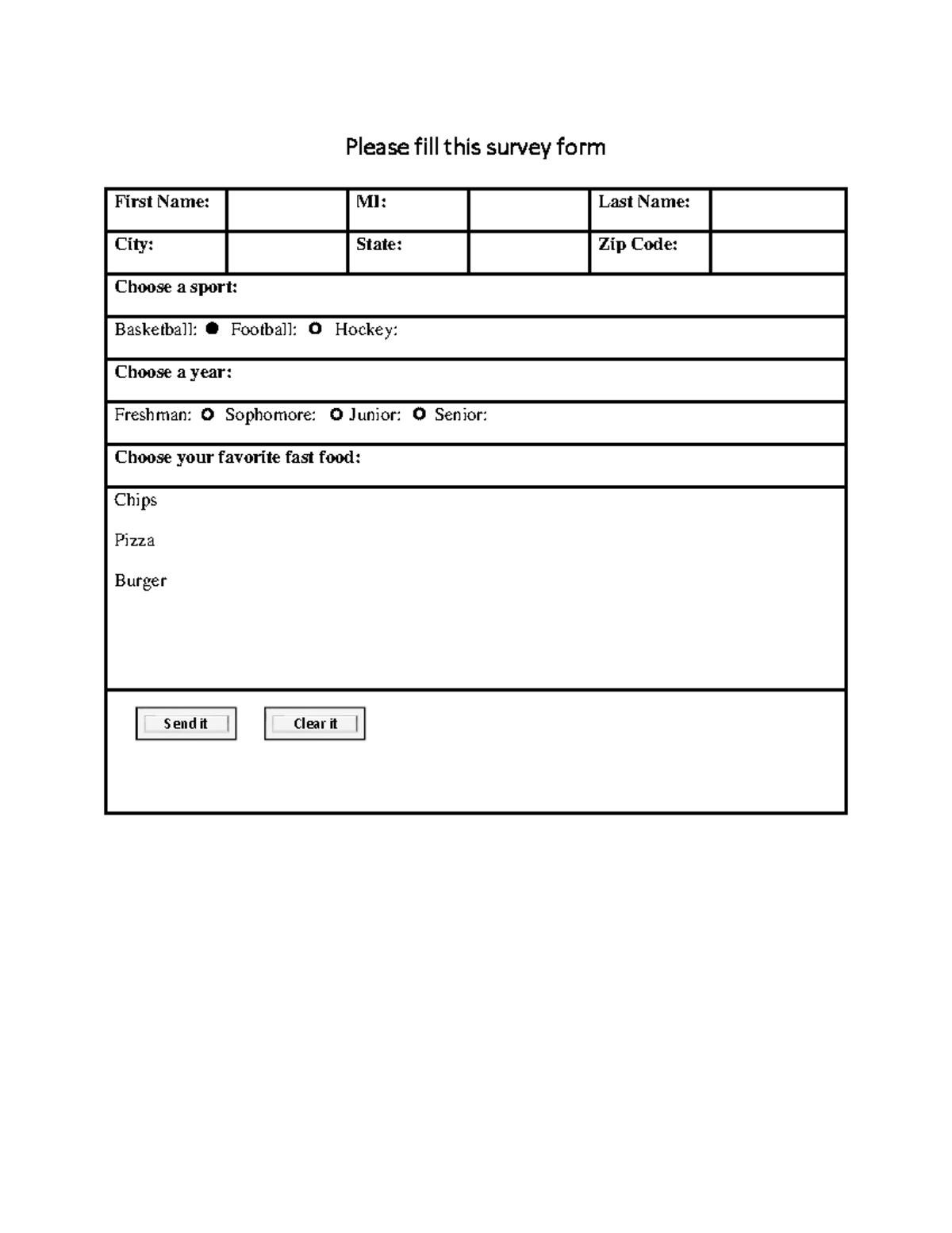 HTML Form Assignment - web engineering - Please fill this survey form ...