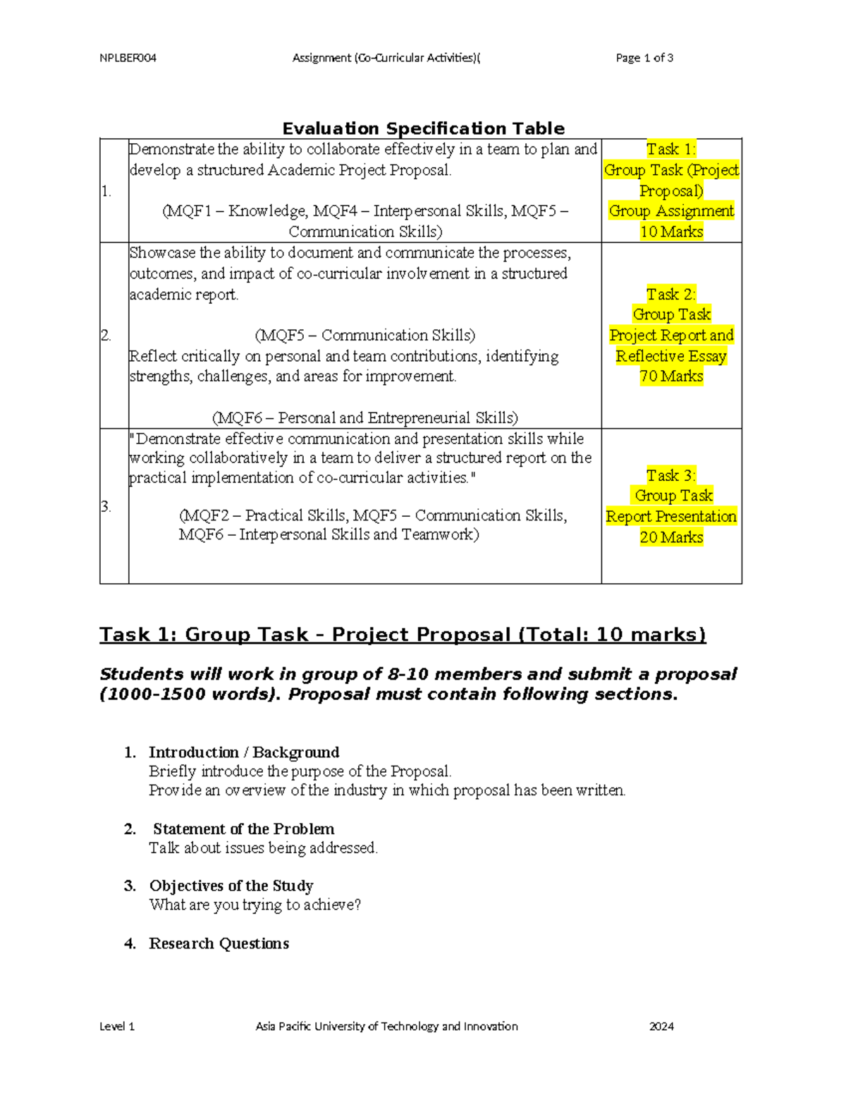 NPLBEF004 Group Assignment: Project Proposal & Report Guidelines - Studocu