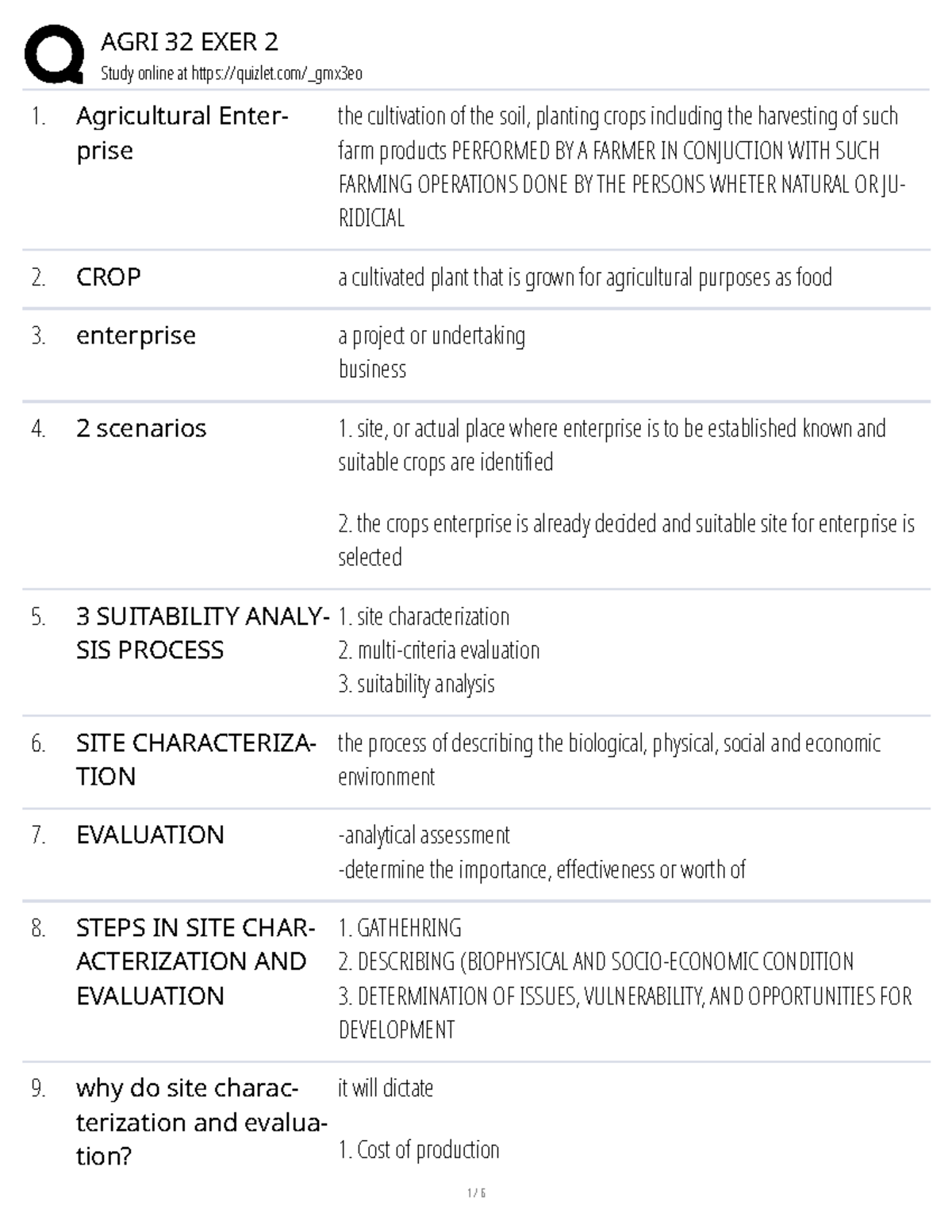Agri 32 Exer 2 Reviewer: Site Characterization & Agricultural ...
