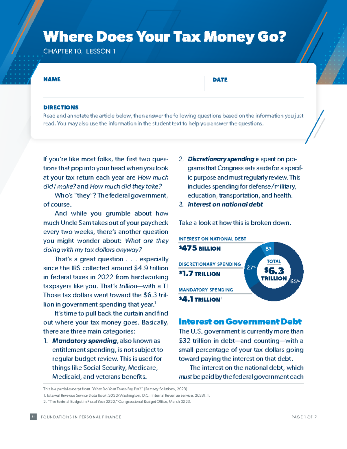 Ramsey ClassRoom Ch 10 Lesson 2 Tax Money Allocation Activity - Studocu