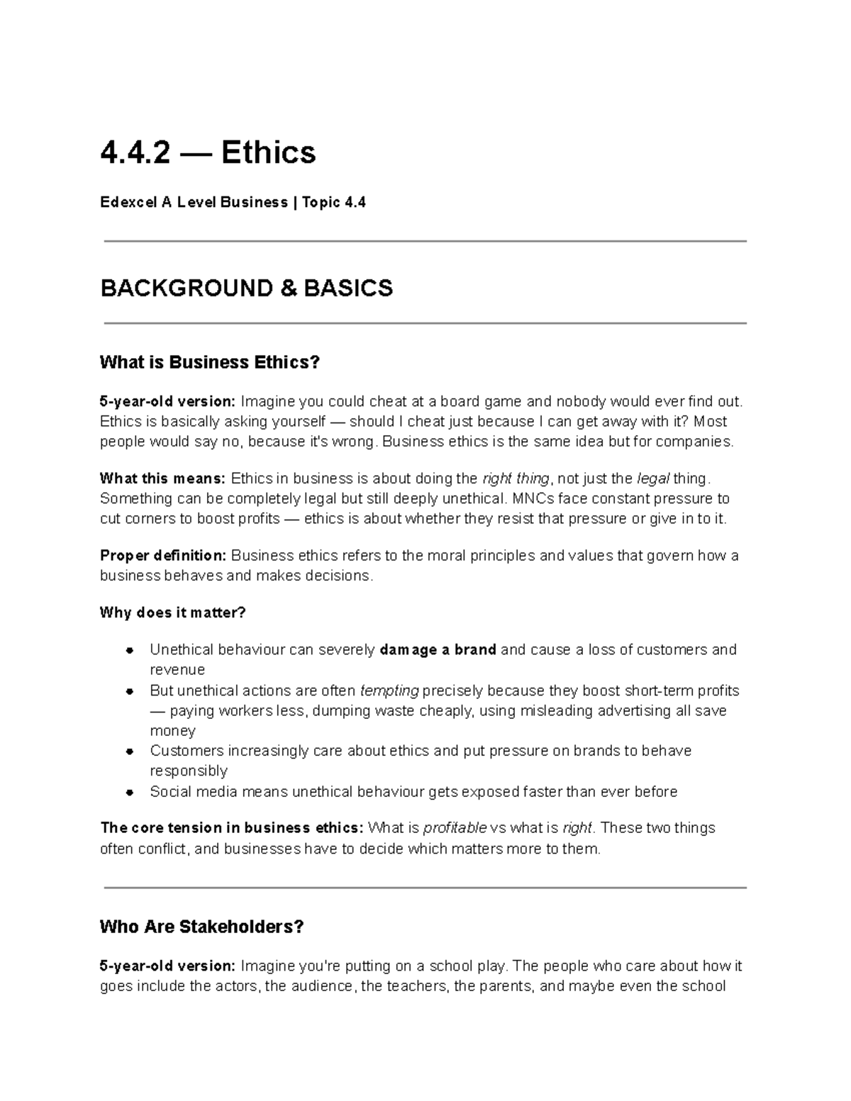 4.4.2 Ethics - Edexcel A Level Business Theme 4 Overview and Key ...