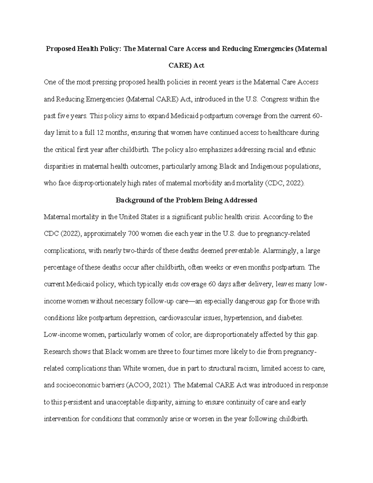 Maternal CARE Act: Expanding Postpartum Medicaid Coverage for Equity ...