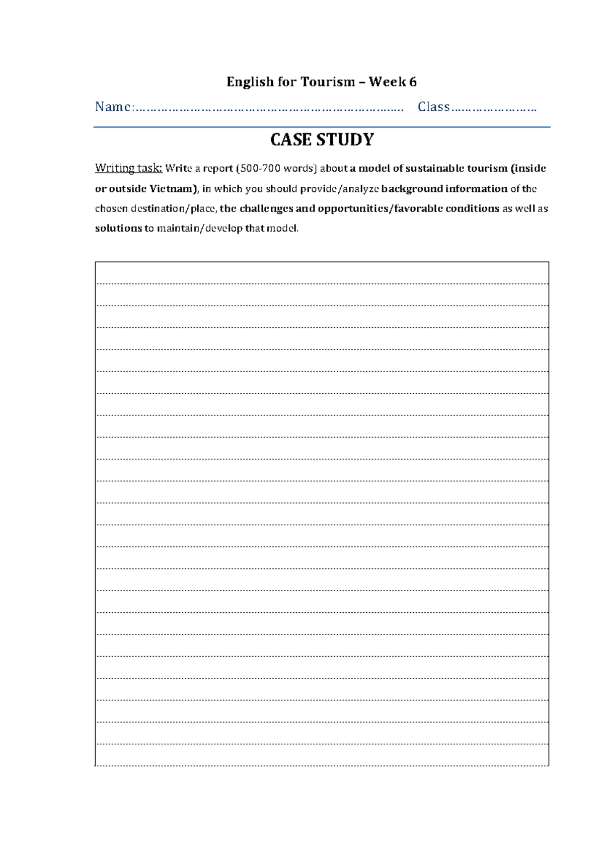 Ef T - Case study writing template - Tiếng Anh Du lịch - English for ...