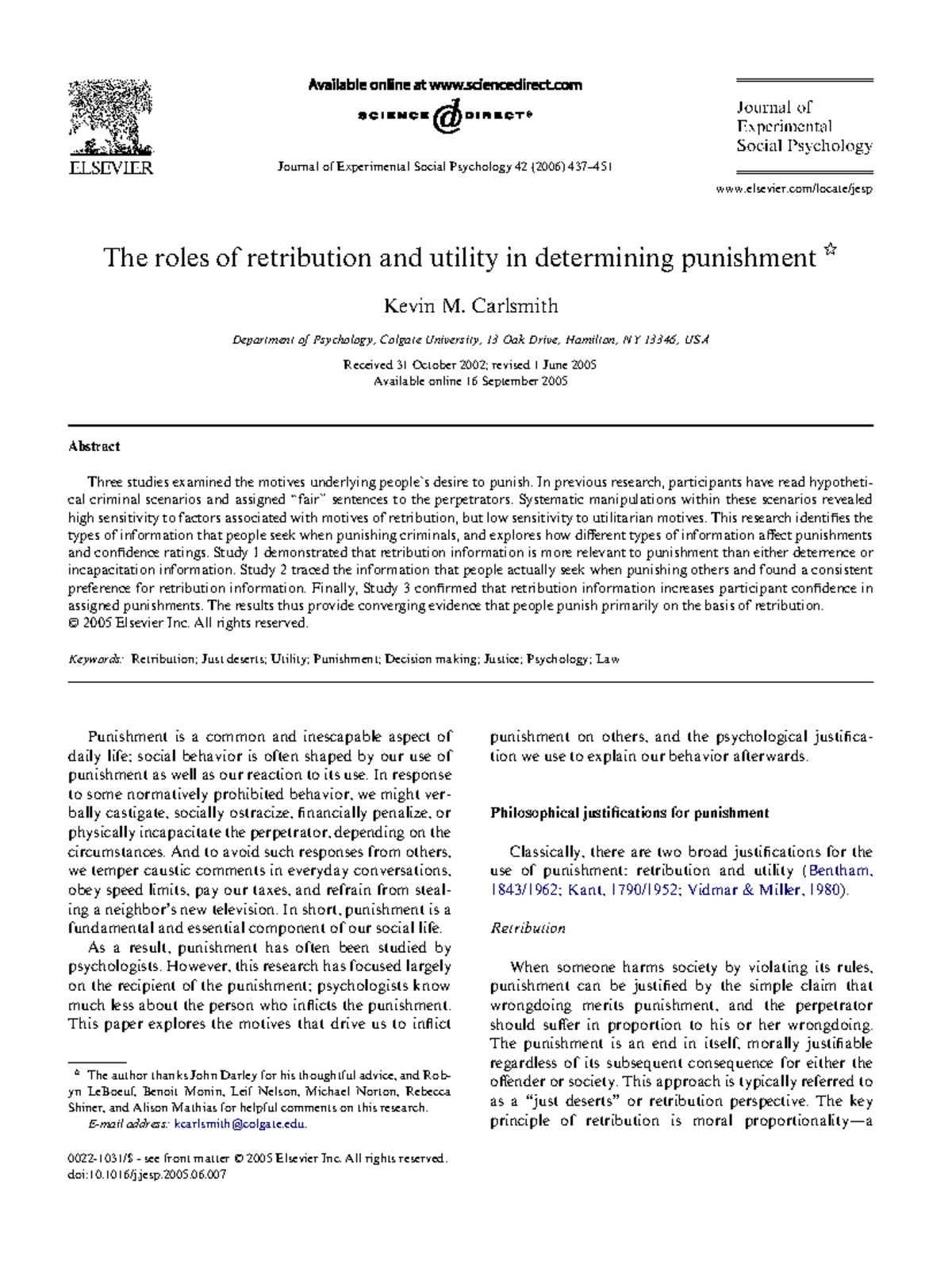 Analysis of Retributive vs. Utilitarian Philosophies in Sentencing ...