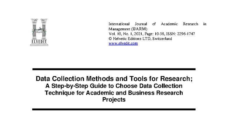 Data Collection Methods and Tools for Academic Research (IJARM) - Studocu