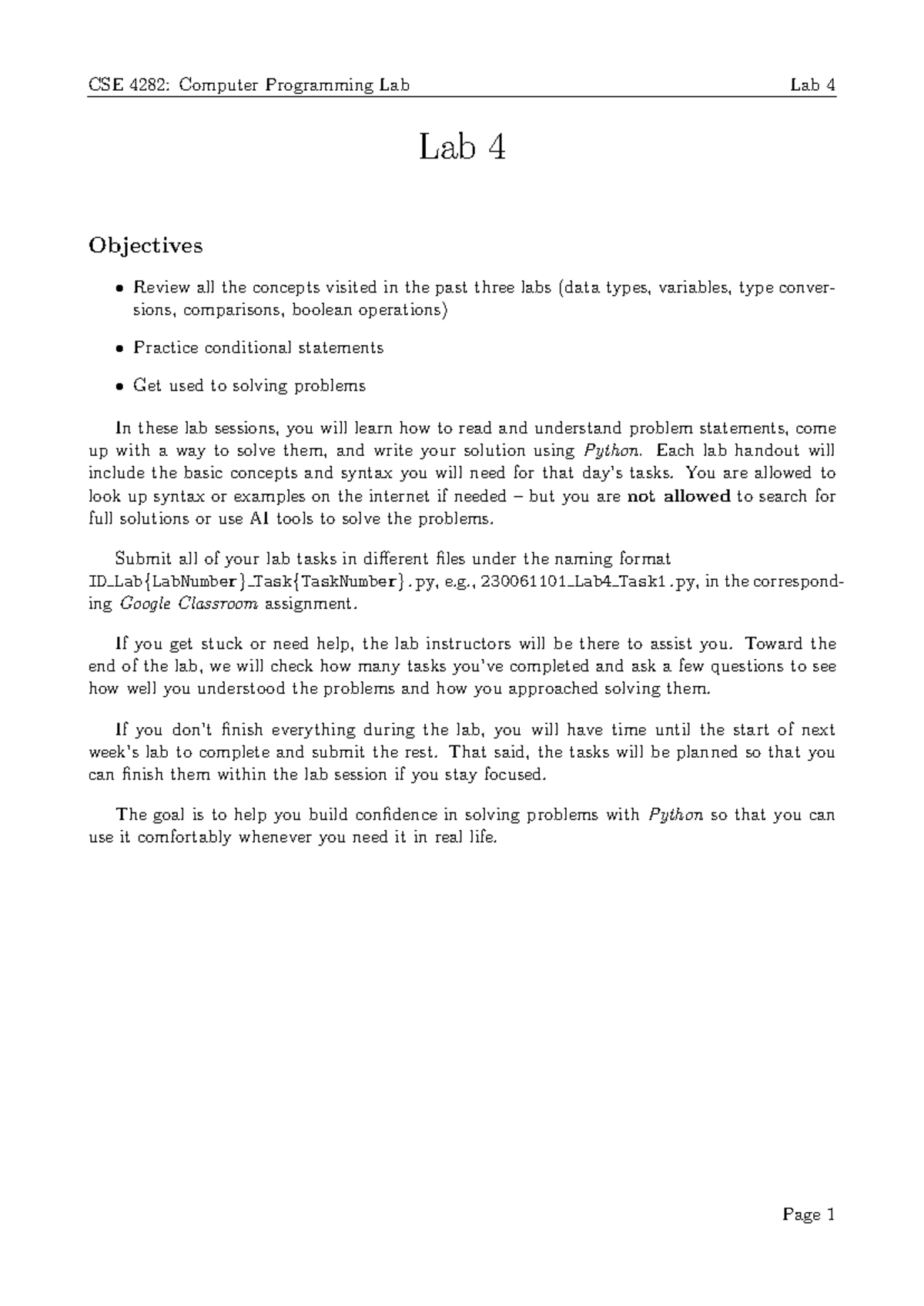 CSE 4282: Computer Programming Lab 4 - Key Tasks and Objectives - Studocu