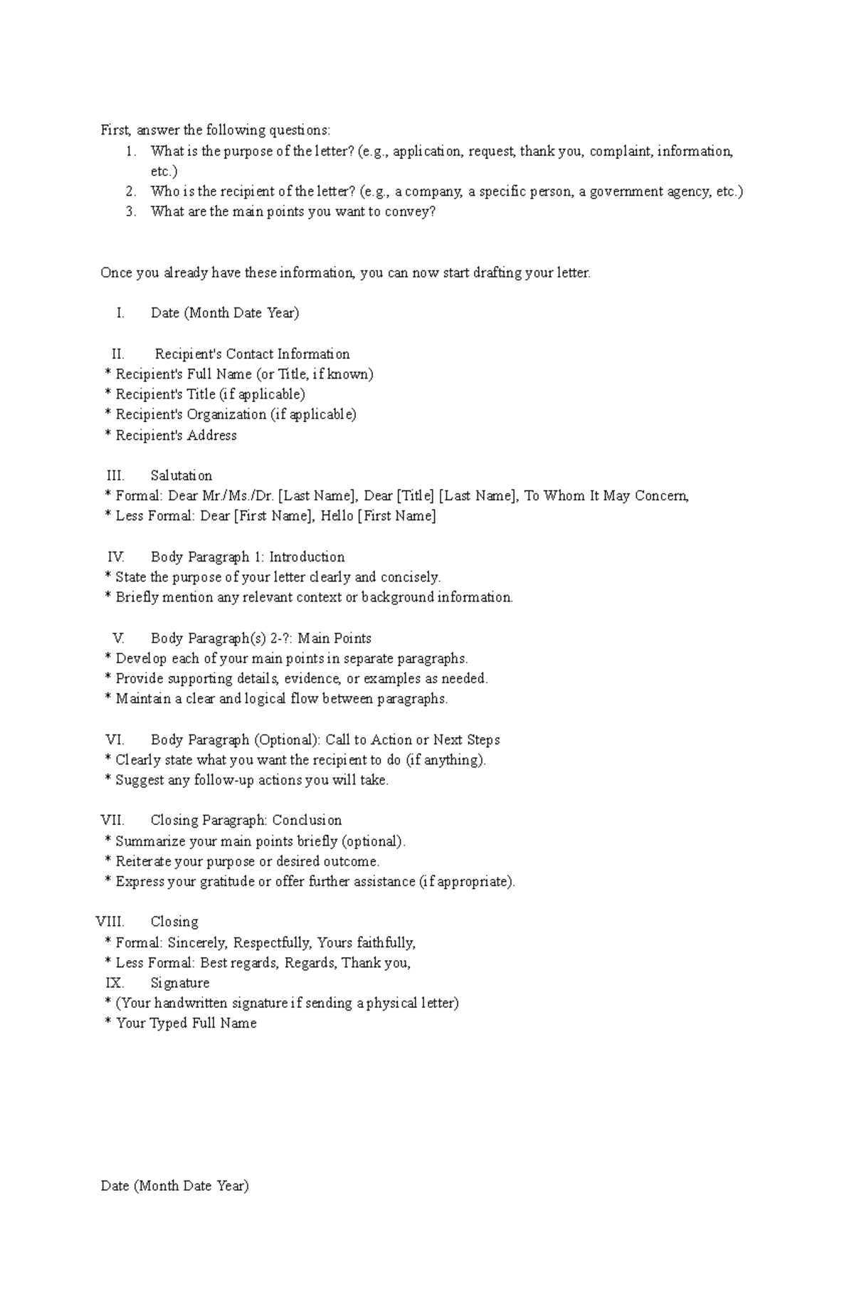 Formal Letter Template Guide for Effective Communication - Studocu