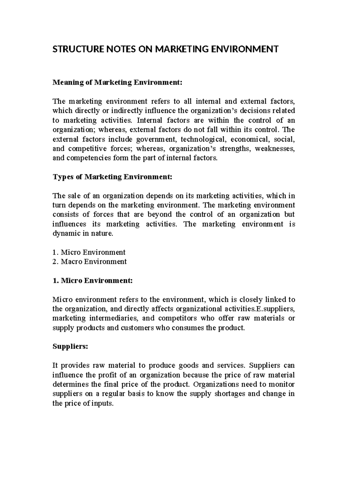 HND 1: Final Notes on Marketing Environment Structure and Analysis ...