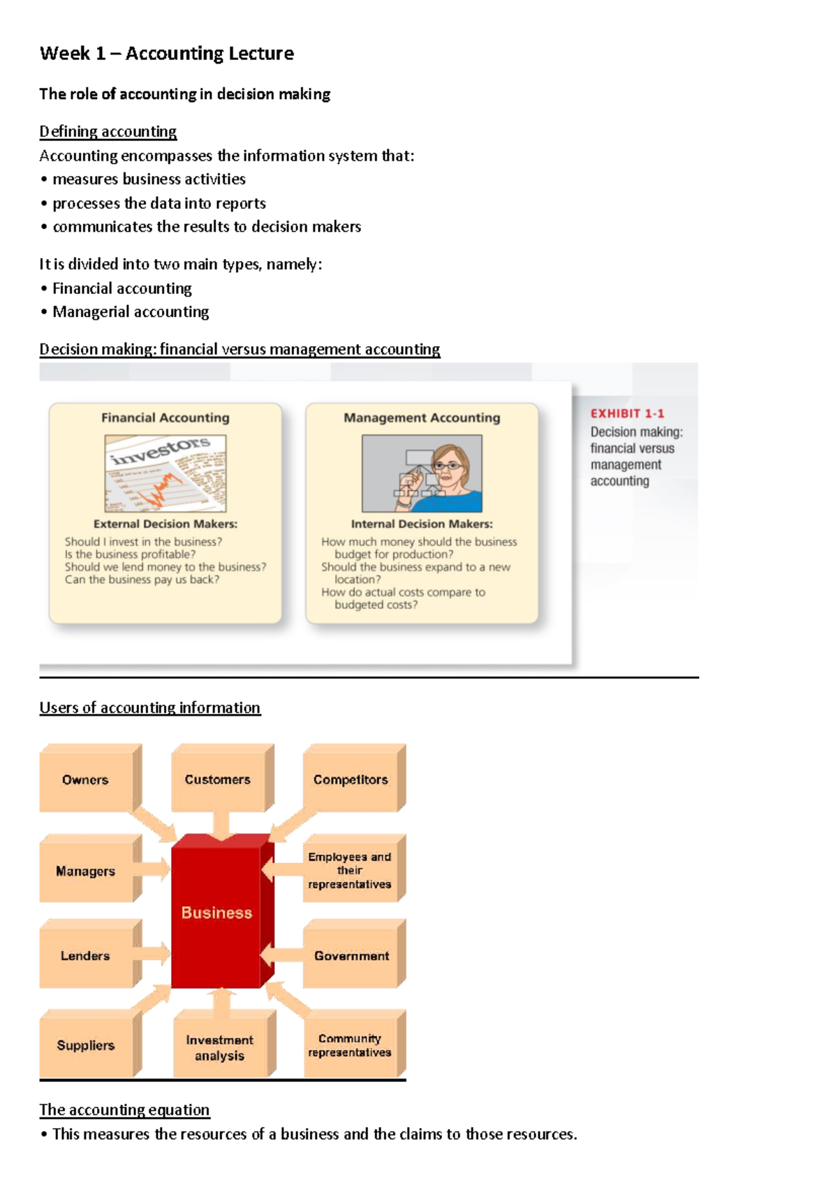 ACC 8767 Week 1 Lecture: The Role of Accounting in Decision Making ...