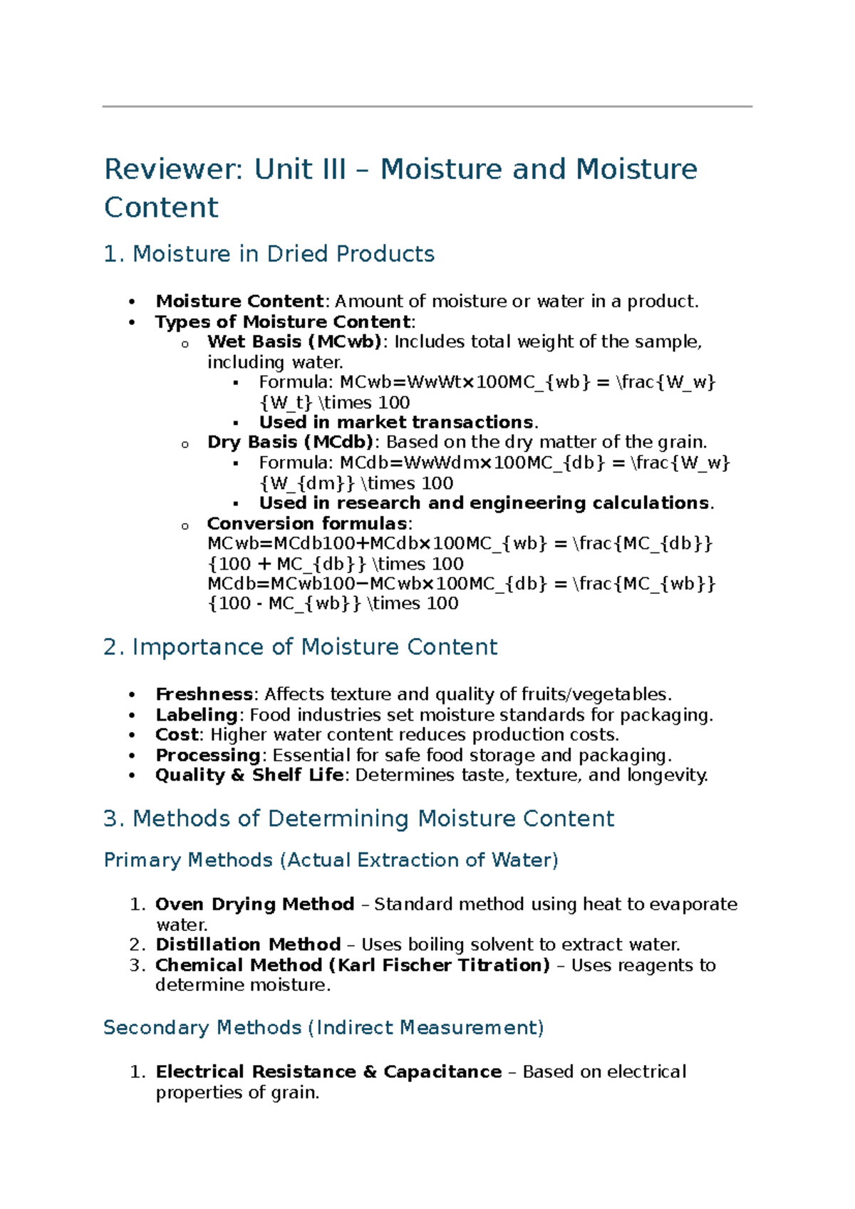 Unit 3 Review: Moisture Content in Dried Products and Its Importance ...