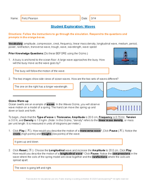 Waves Student Exploration: Gizmo Simulation Activities and Observations ...