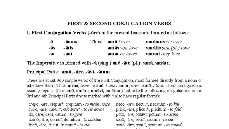 Conjugation I & II Verbs Overview - Latin 101 Notes - Studocu