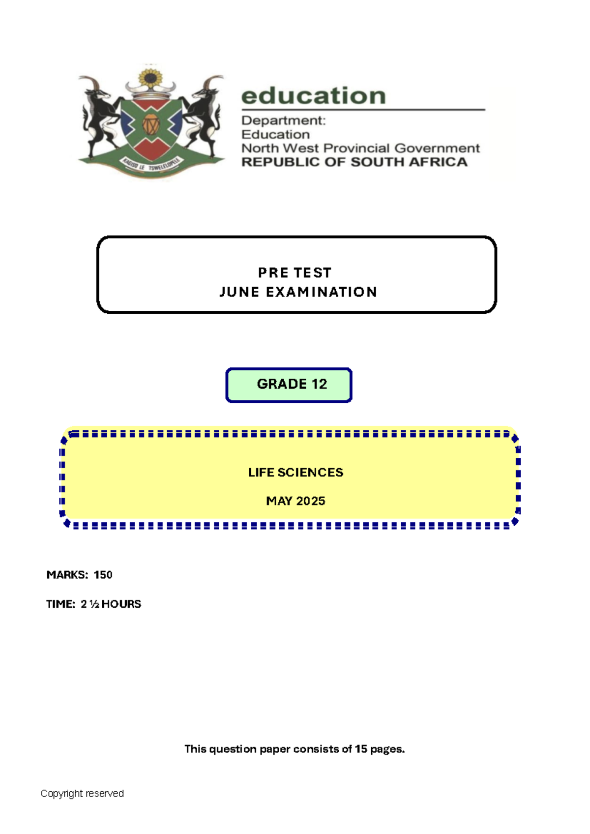 Gr12 Life Sciences June Pre-Exam Question Paper 2025 - Studocu