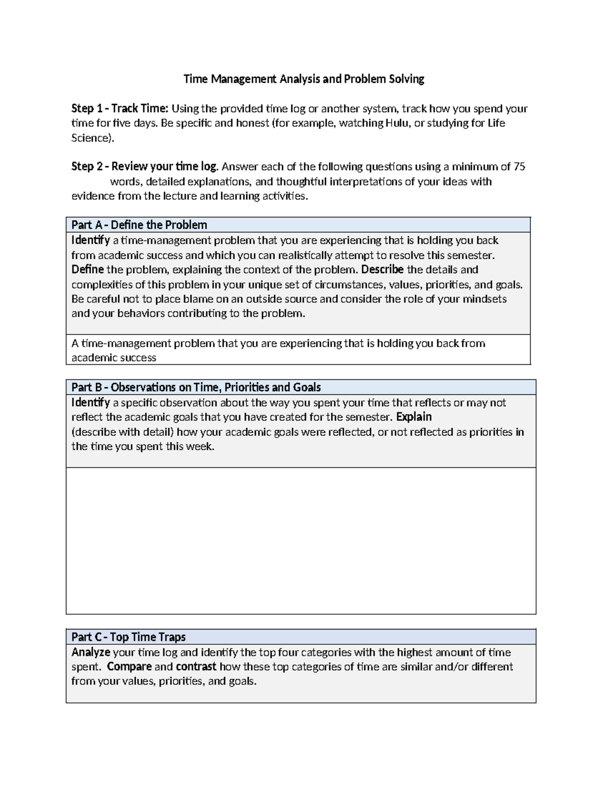 20241 SLS1101 Time Management Analysis: Strategies for Success - Studocu