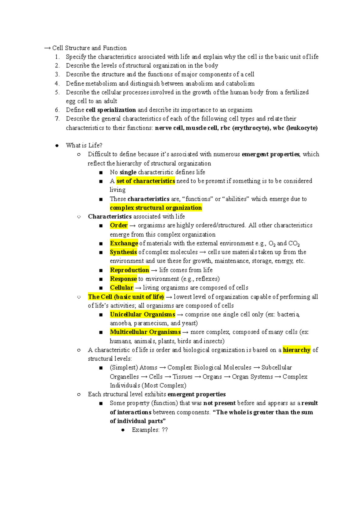 Cell Structure and Function: Key Concepts and Processes - Studocu