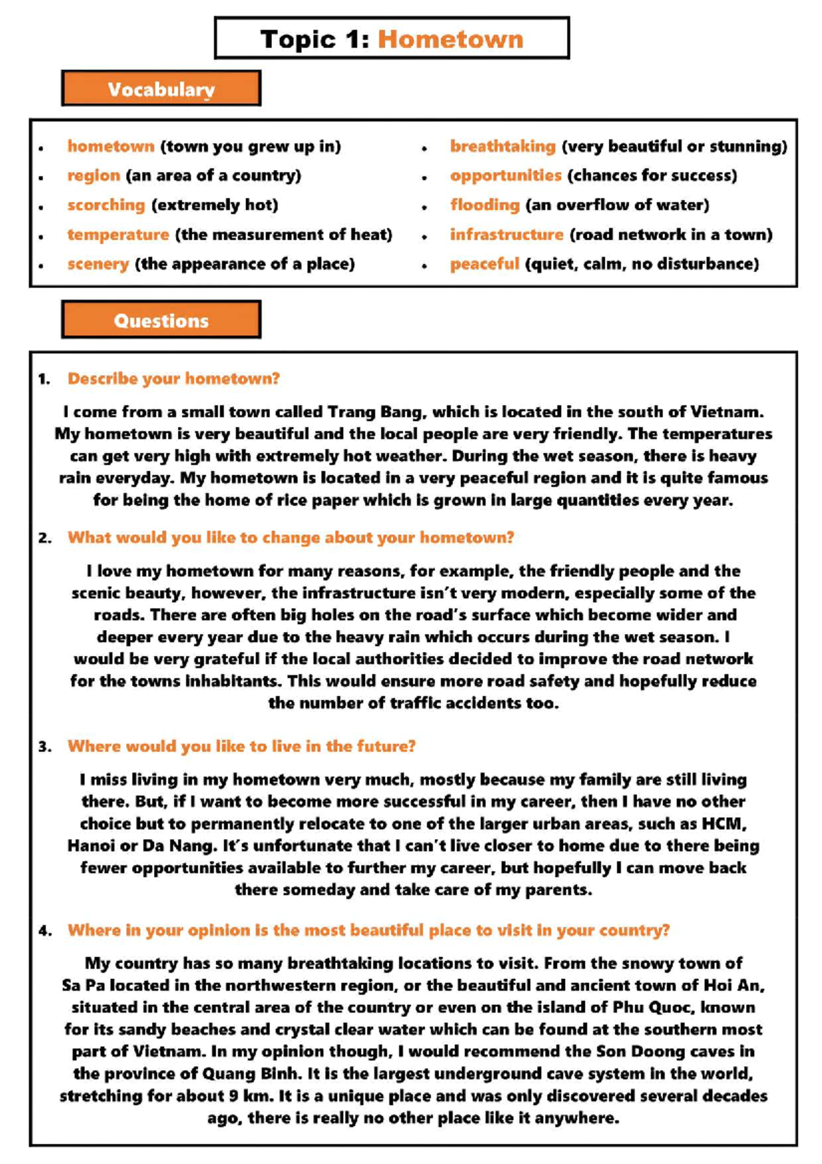 Week 1 - Hometown - dfxdgxfvcx - Topic 1: Hometown Vocabulary hometown ...