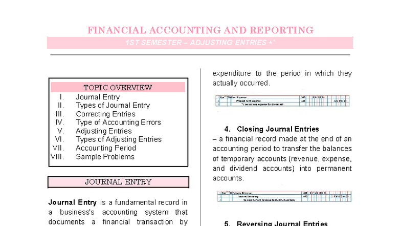 FAR 1ST SEMESTER ADJUSTING ENTRIES: TYPES & SAMPLE PROBLEMS - Studocu