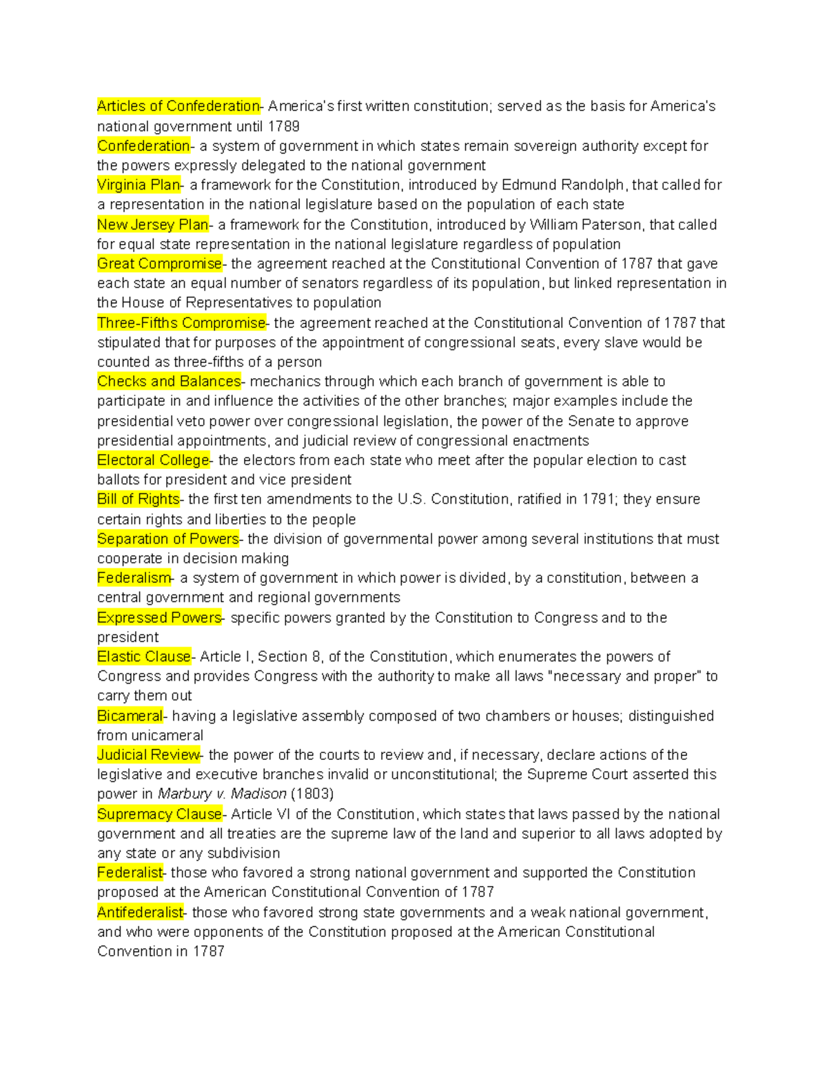 AP Gov Key Terms Ch. 2 - Foundations of U.S. Government - Studocu