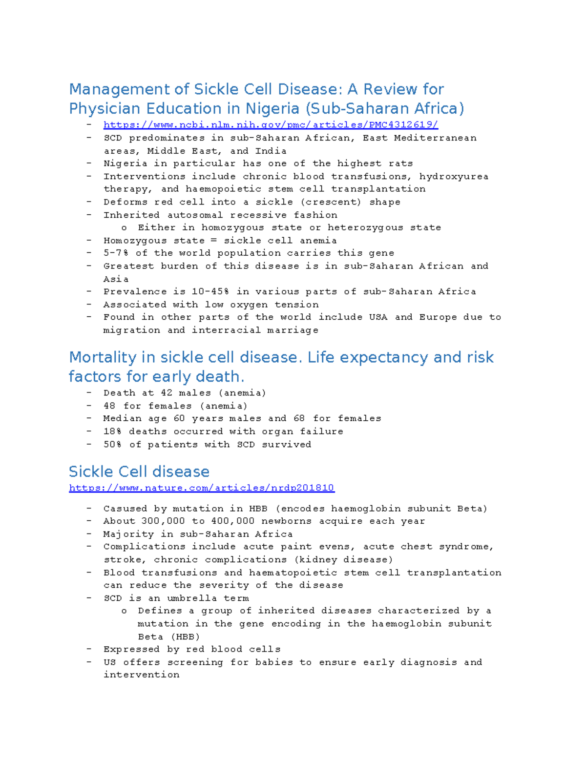 SCD Management in Nigeria: Insights on Sickle Cell Anemia Care - Studocu