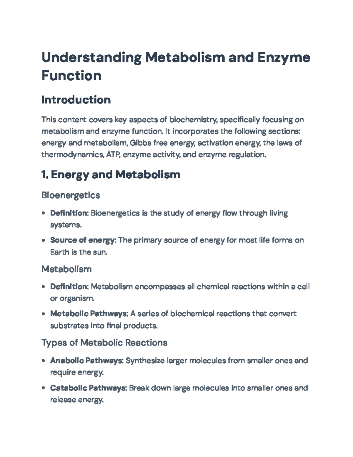 Metabolism and Enzyme Function Overview (Biochemistry Course ...