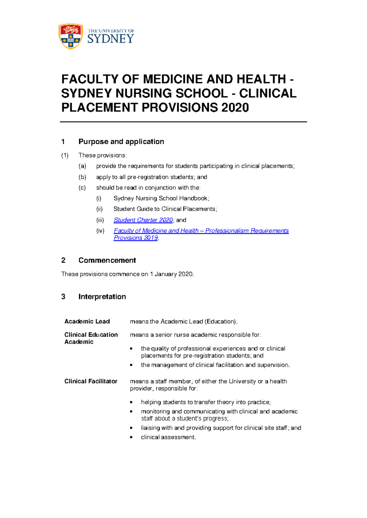 Sydney Nursing School Clinical Placement Provisions 2020 Guide - Studocu