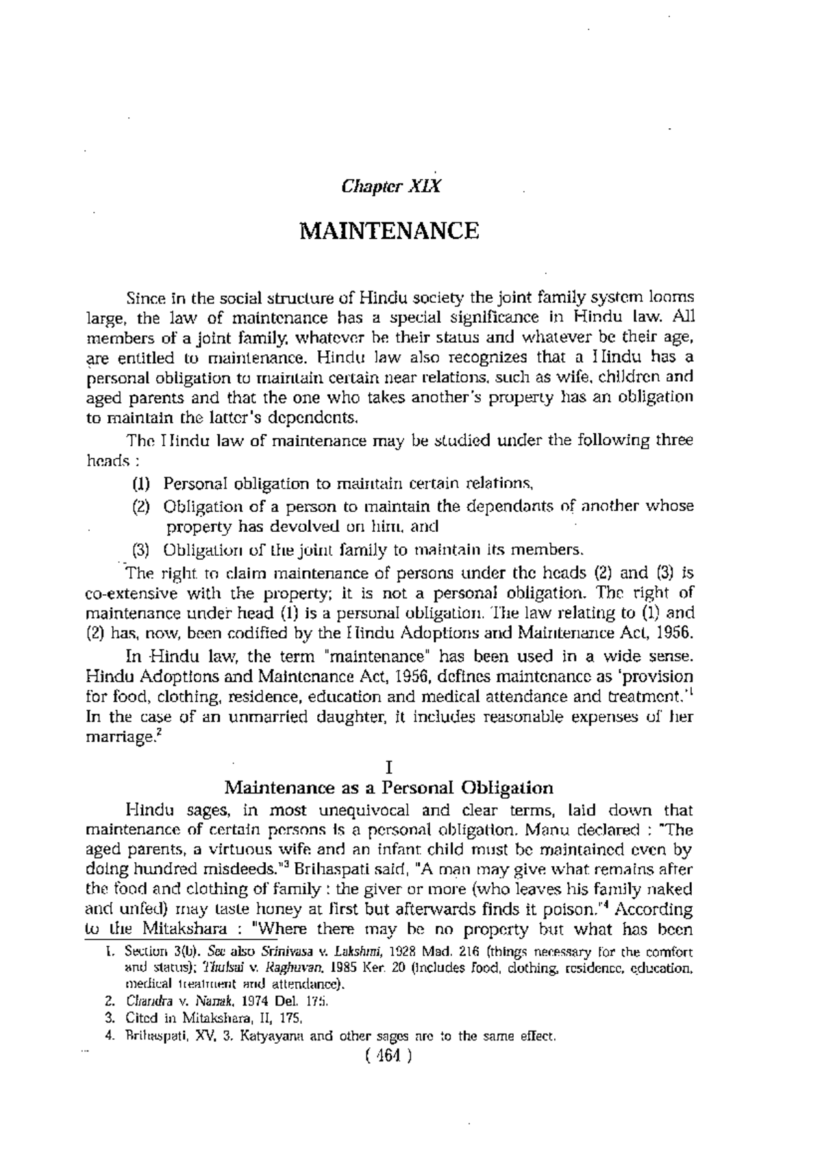 Chapter XIX: Maintenance Under Hindu Adoption and Maintenance Act - Studocu