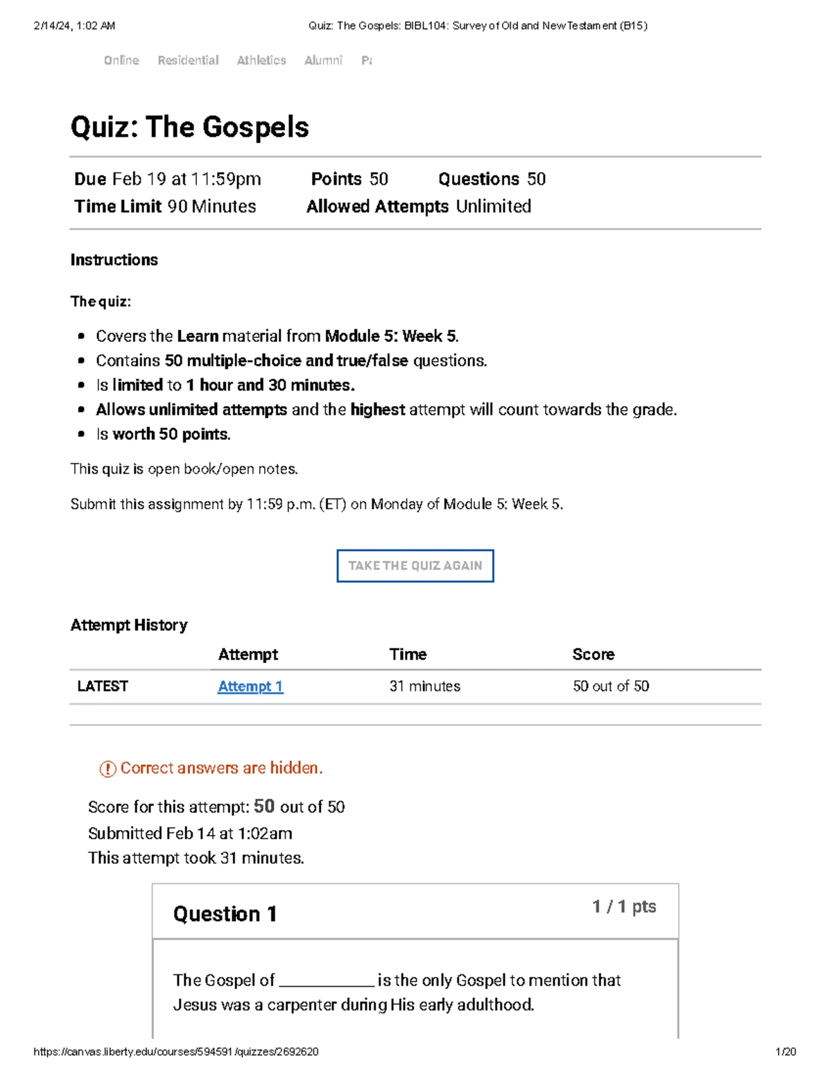 Quiz The Old Testament Books of Prophecy BIBL104 Survey of Old and New ...