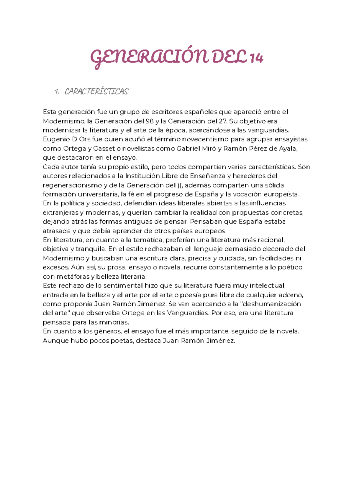 Generación del 14: Características y Autores Representativos - Studocu