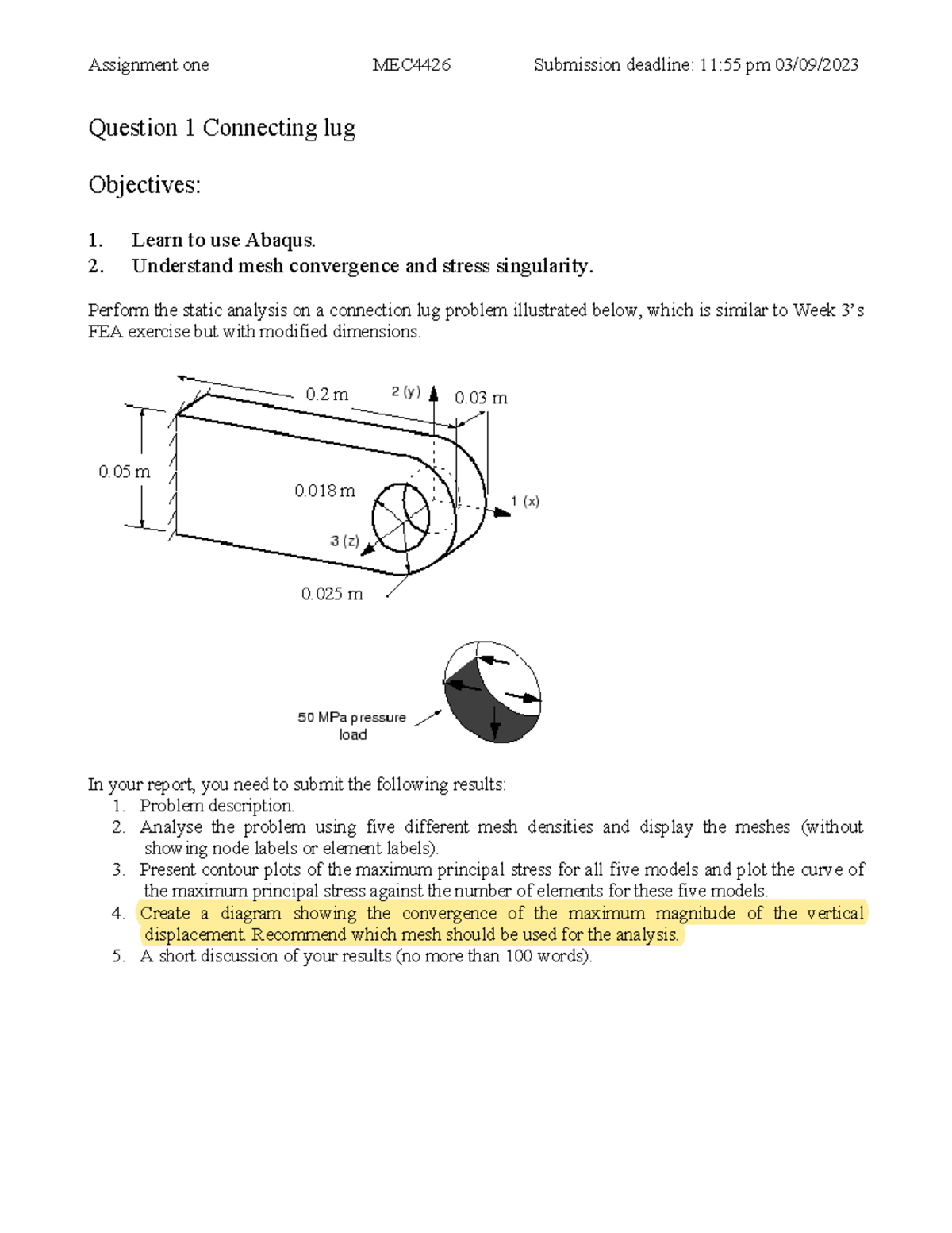 Assignment 2 MEC4426: FEA Analysis of Connection Lug & Cantilever Beam ...