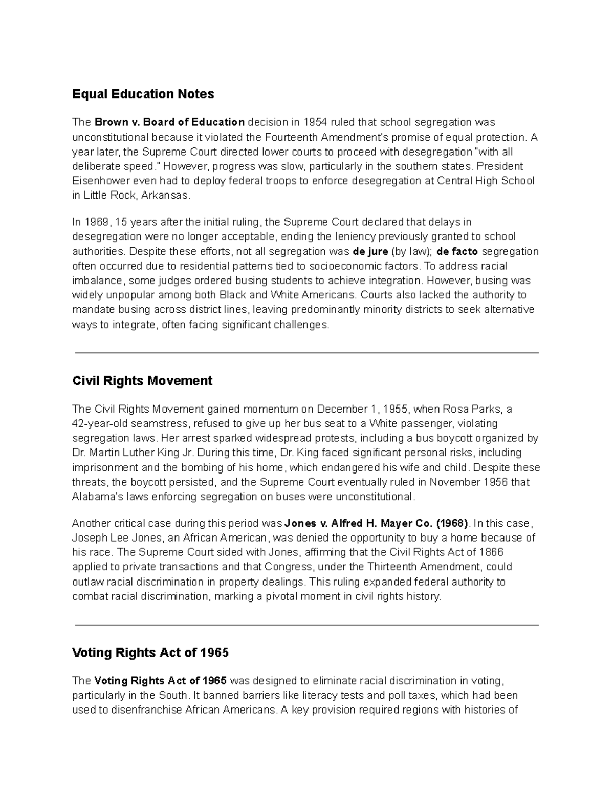 Civil Rights Notes: Key Events and Legal Milestones in Education - Studocu