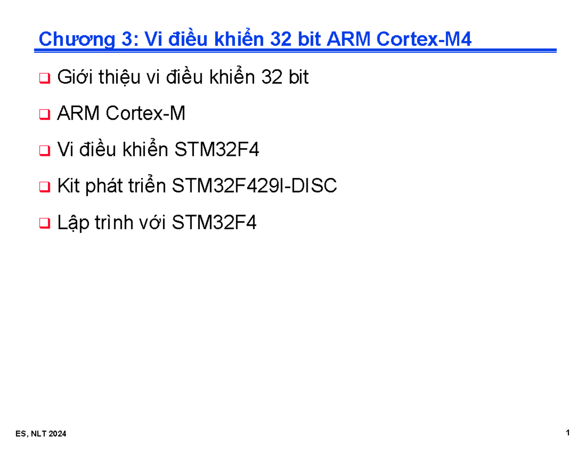 Chương 3: Giới thiệu Vi điều khiển 32 bit ARM STM32F4 - ES, NLT 2024 - Studocu