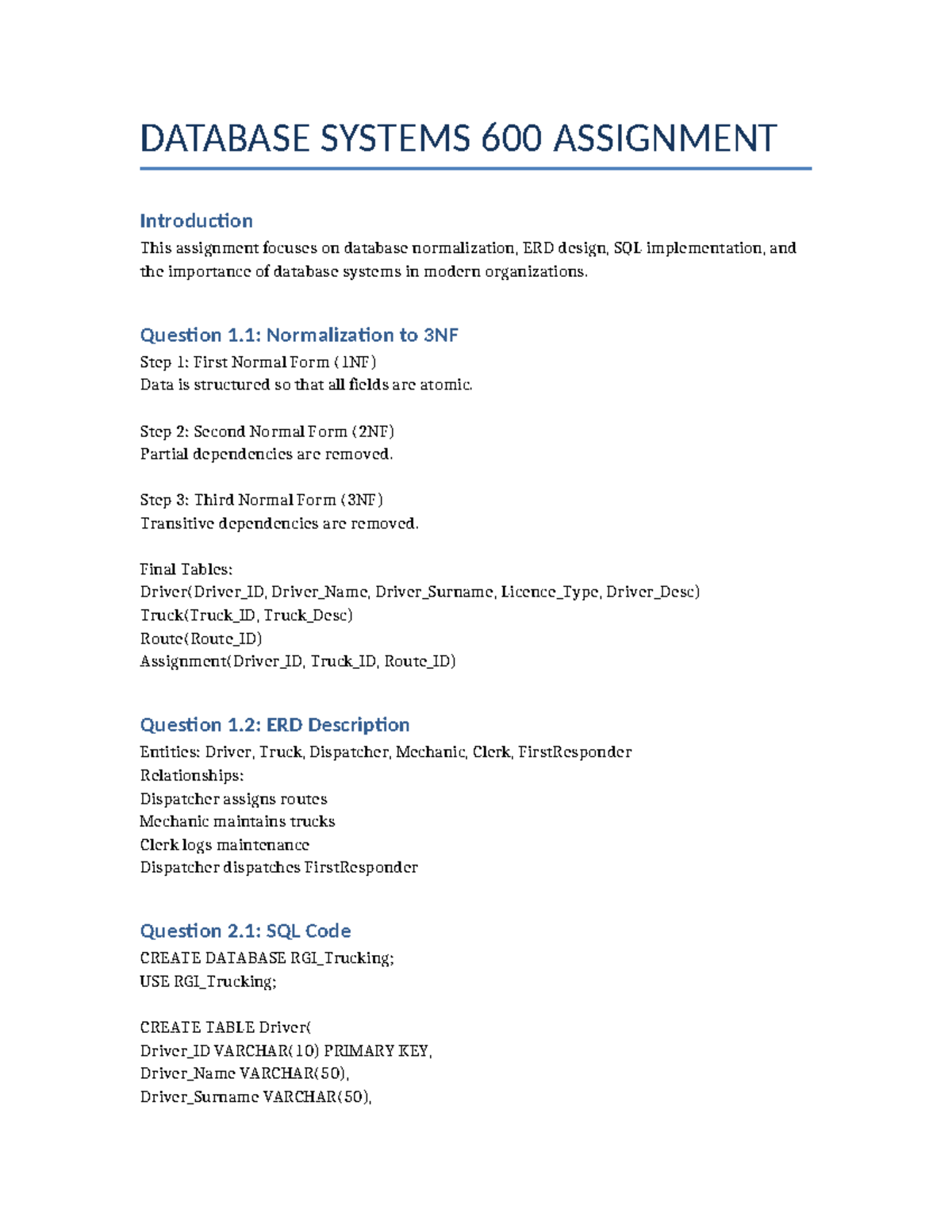 DBS600 Assignment: Database Normalization & ERD Design Guide - Studocu