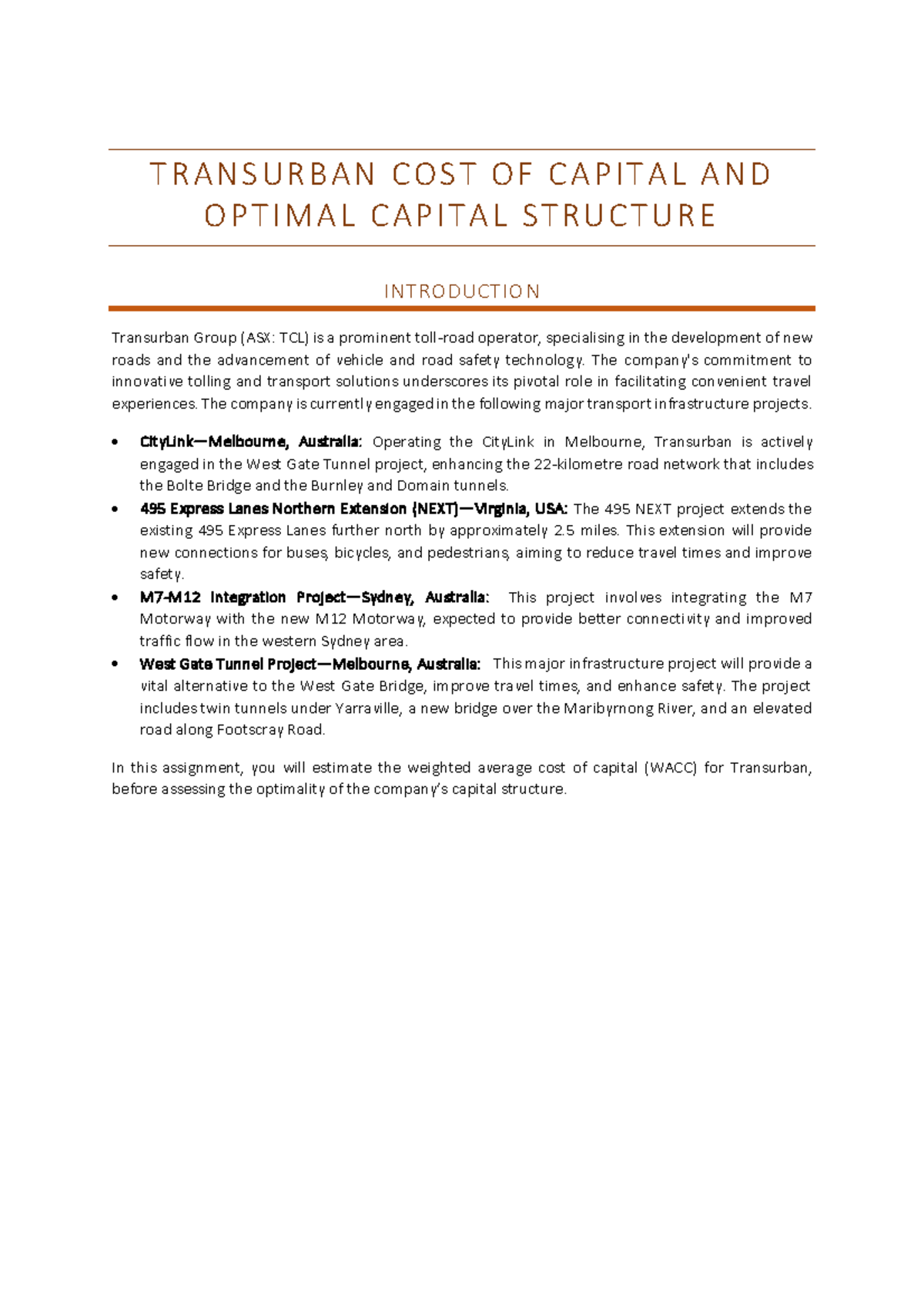 Capital Structure Case Study Instructions - T R A N S U R BA N C O S T ...