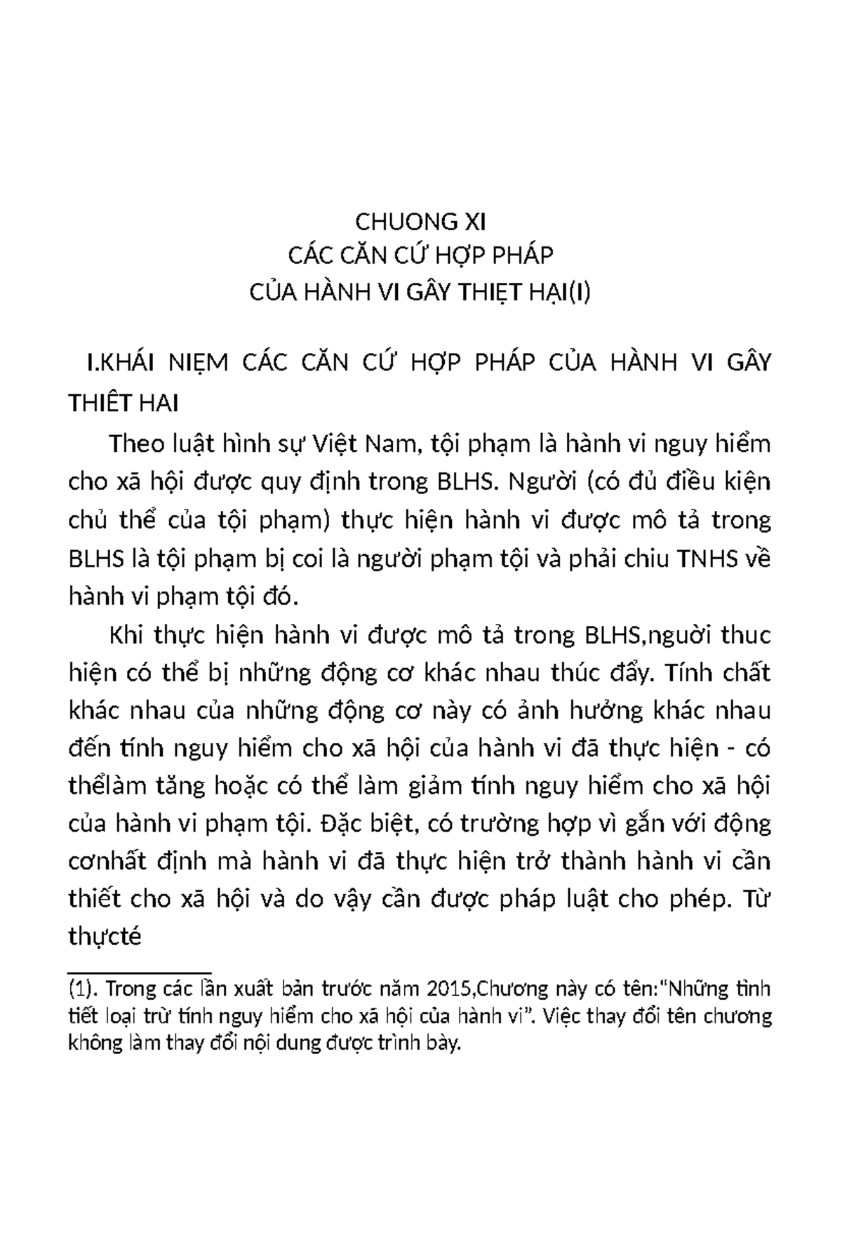 LHS 2015: Căn Cứ Hợp Pháp Của Hành Vi Gây Thiệt Hại - Studocu