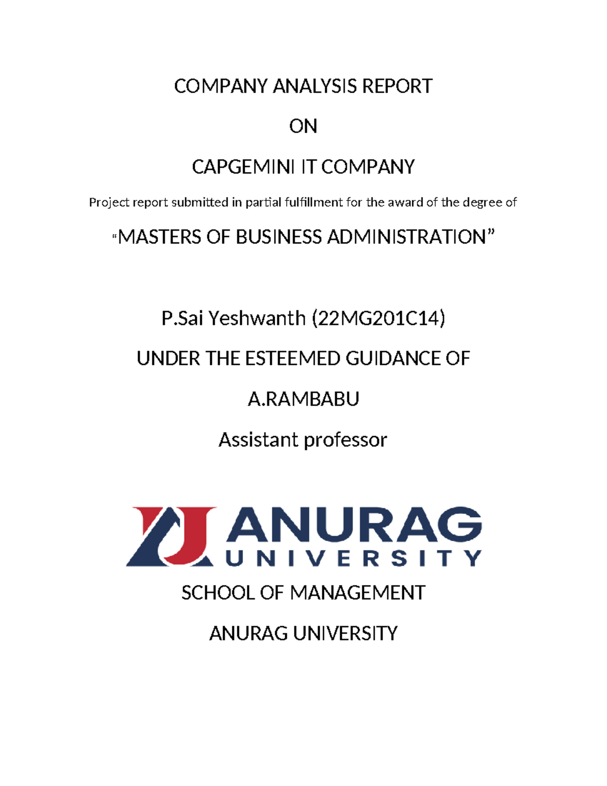 MBA 22MG201C14 Case Study: Company Analysis of Capgemini - Studocu
