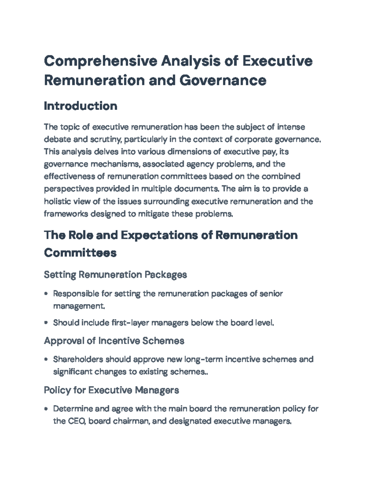 Analysis of Executive Remuneration and Governance Challenges ...