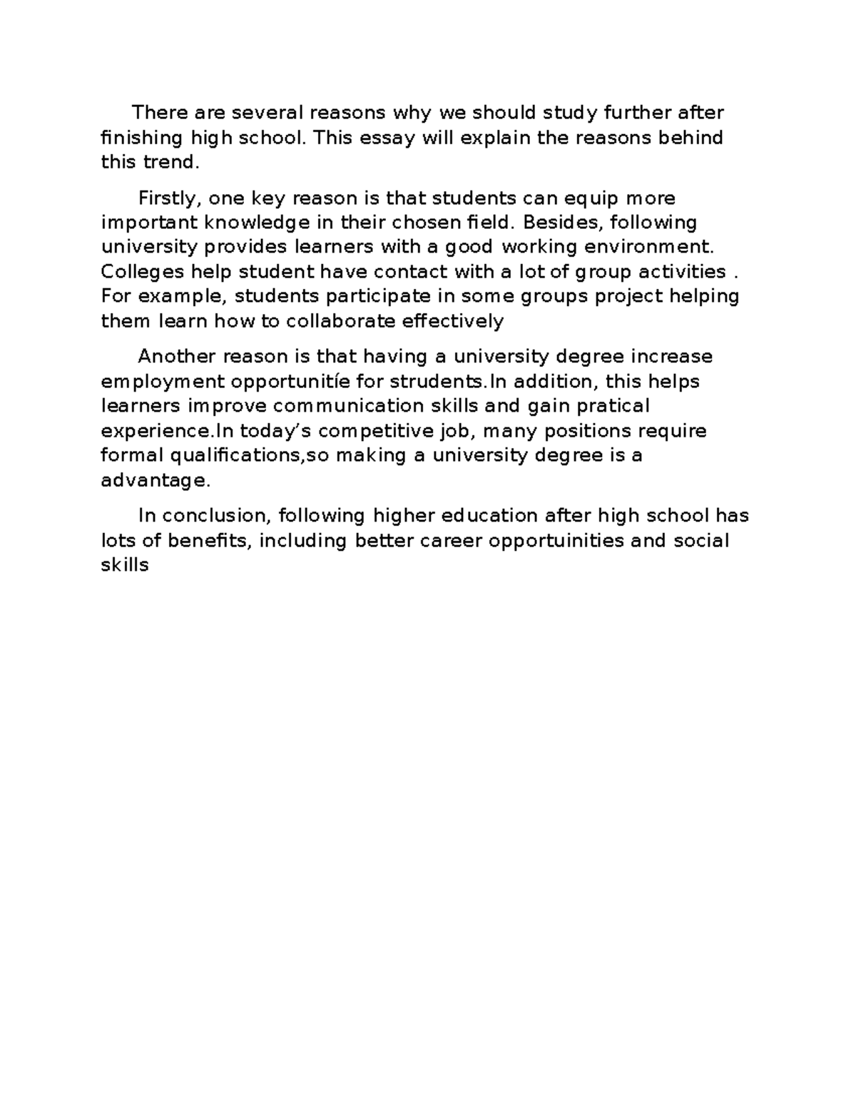 Reasons to Pursue Higher Education After High School - Essay Notes ...