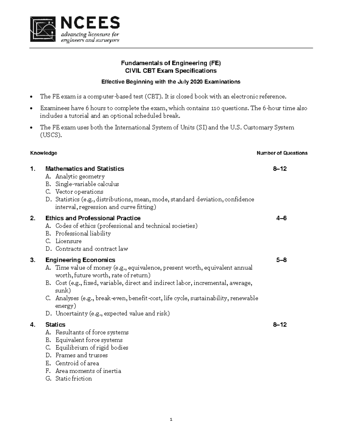 FE Civil Engineering Exam Specifications: Content & Overview - Studocu