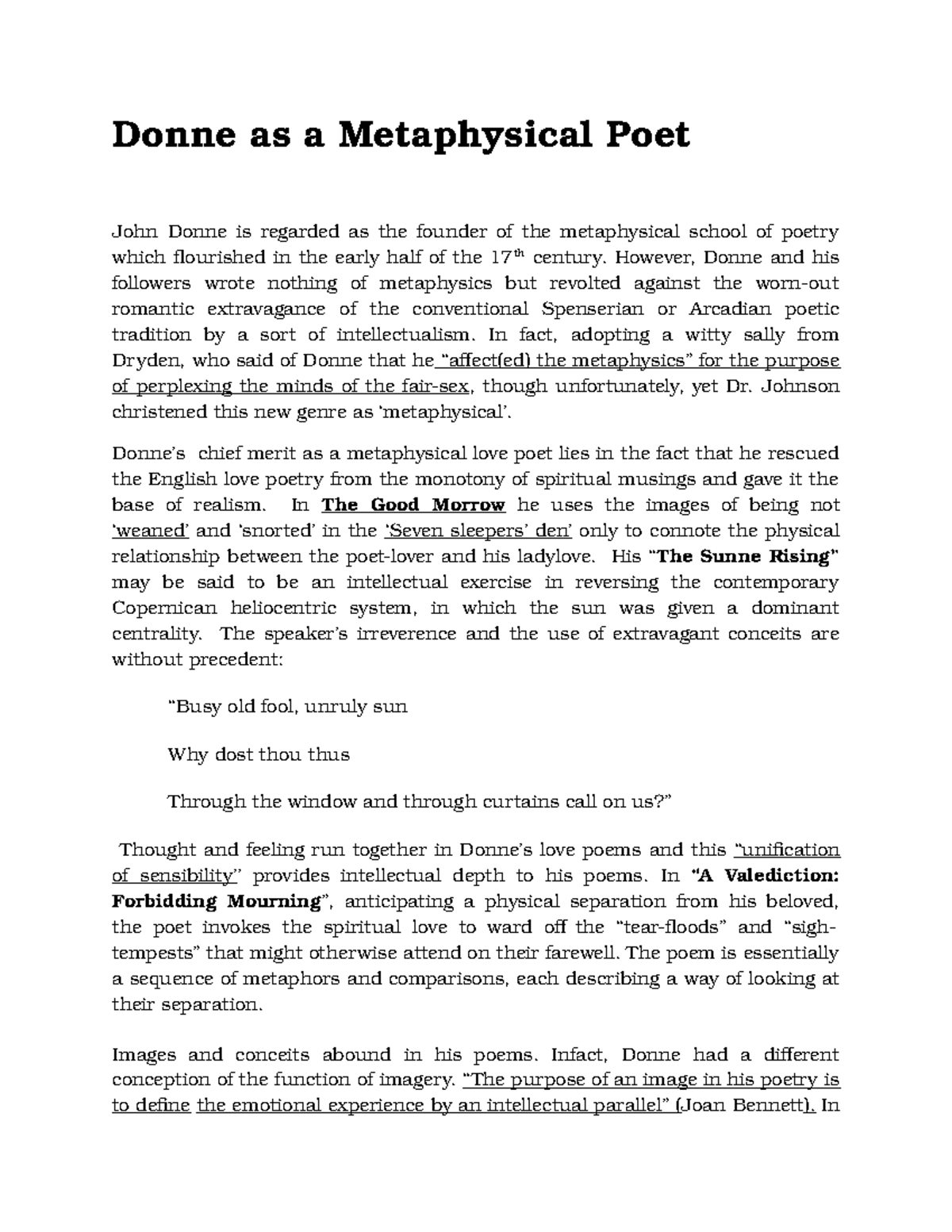 John Donne: Analysis of Metaphysical Poetry Techniques - Studocu