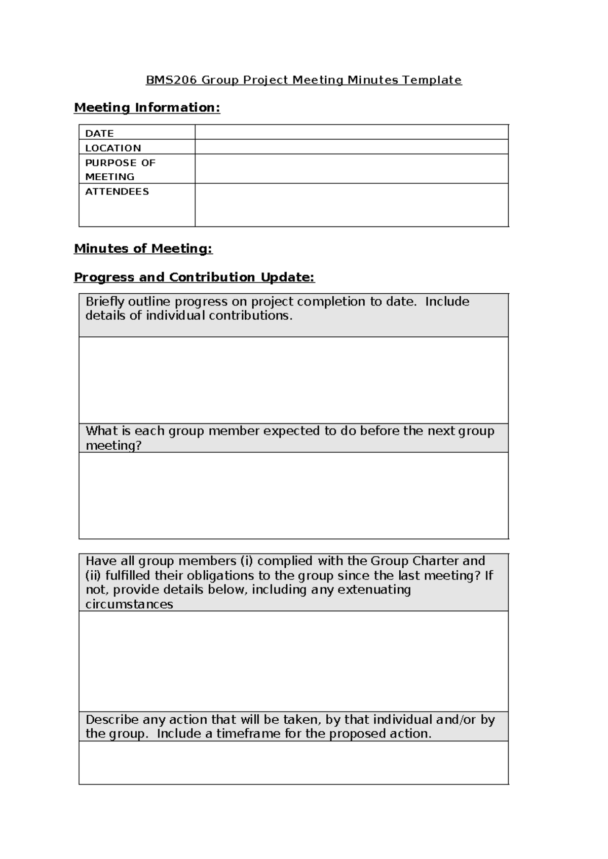 BMS206 Group Project Meeting Minutes Template and Guidelines - Studocu