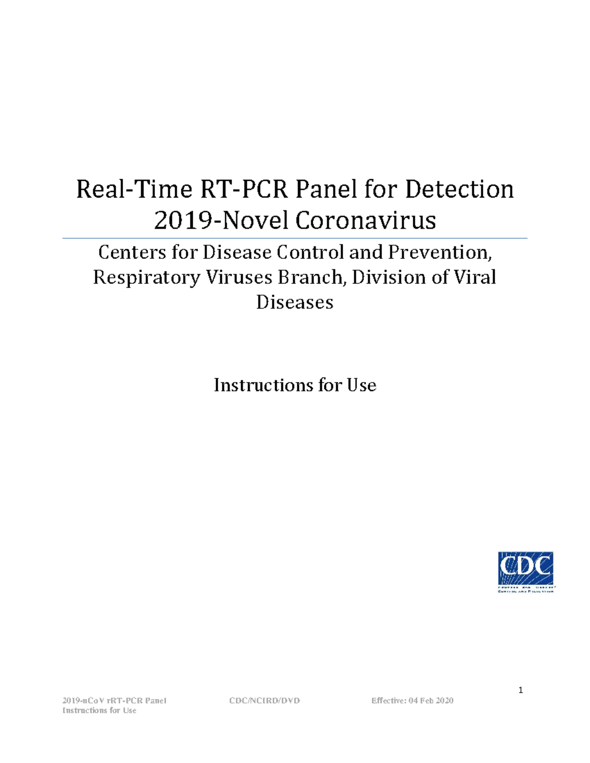 CDC Panel Instructions for Use: Coronavirus Detection Protocol (Feb ...