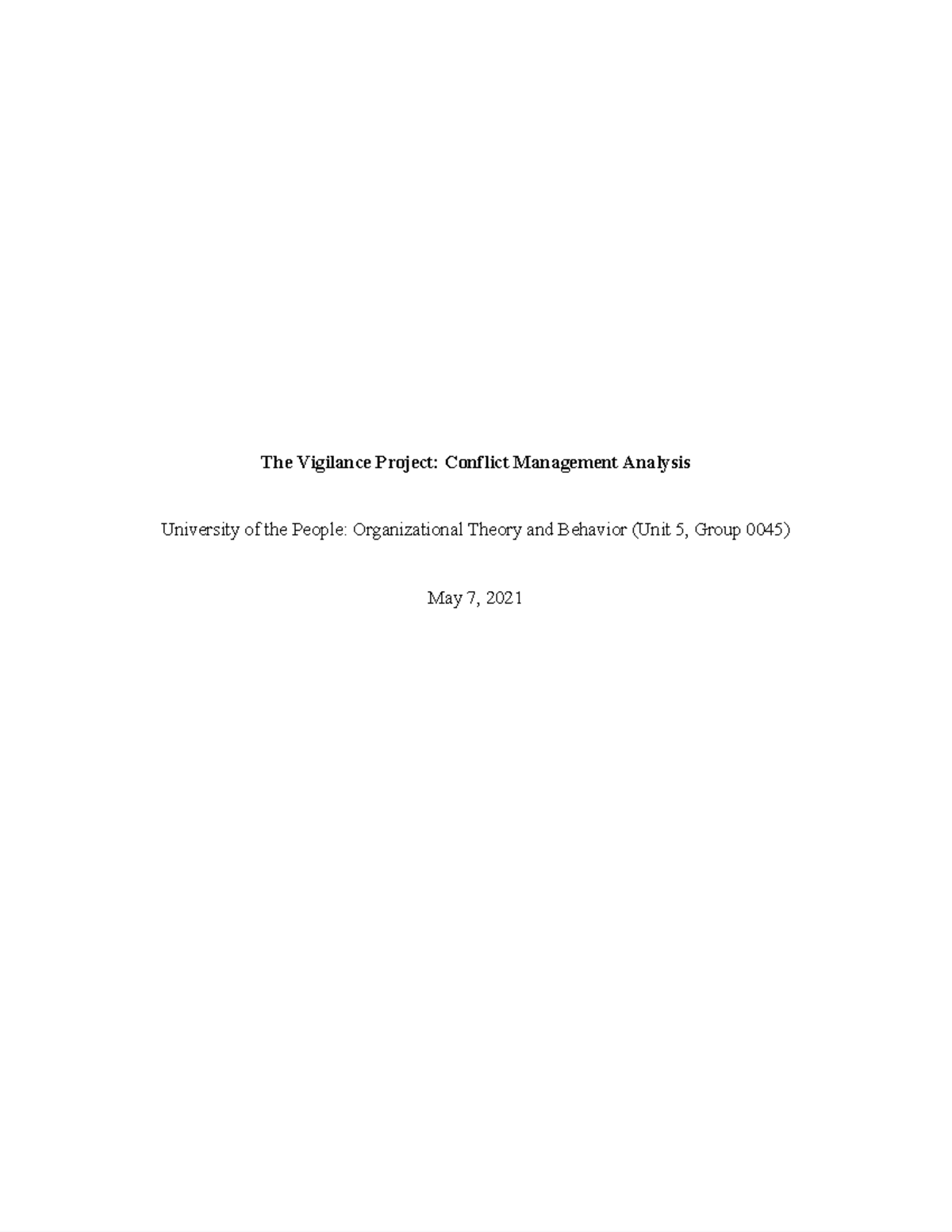 Vigilance Project Analysis: Team Conflict & Cultural Dynamics (UoPeople ...