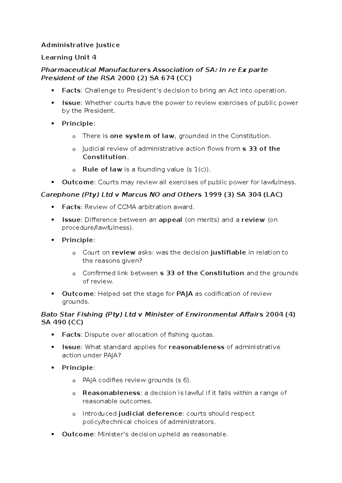 Administrative Justice Case Law: Learning Units 4-6 Overview - Studocu