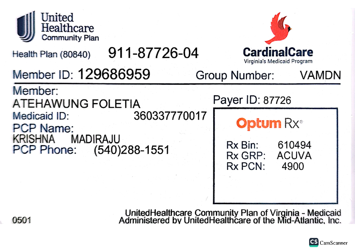 United Healthcare Community Plan (80840) Medicaid Member Card Details ...