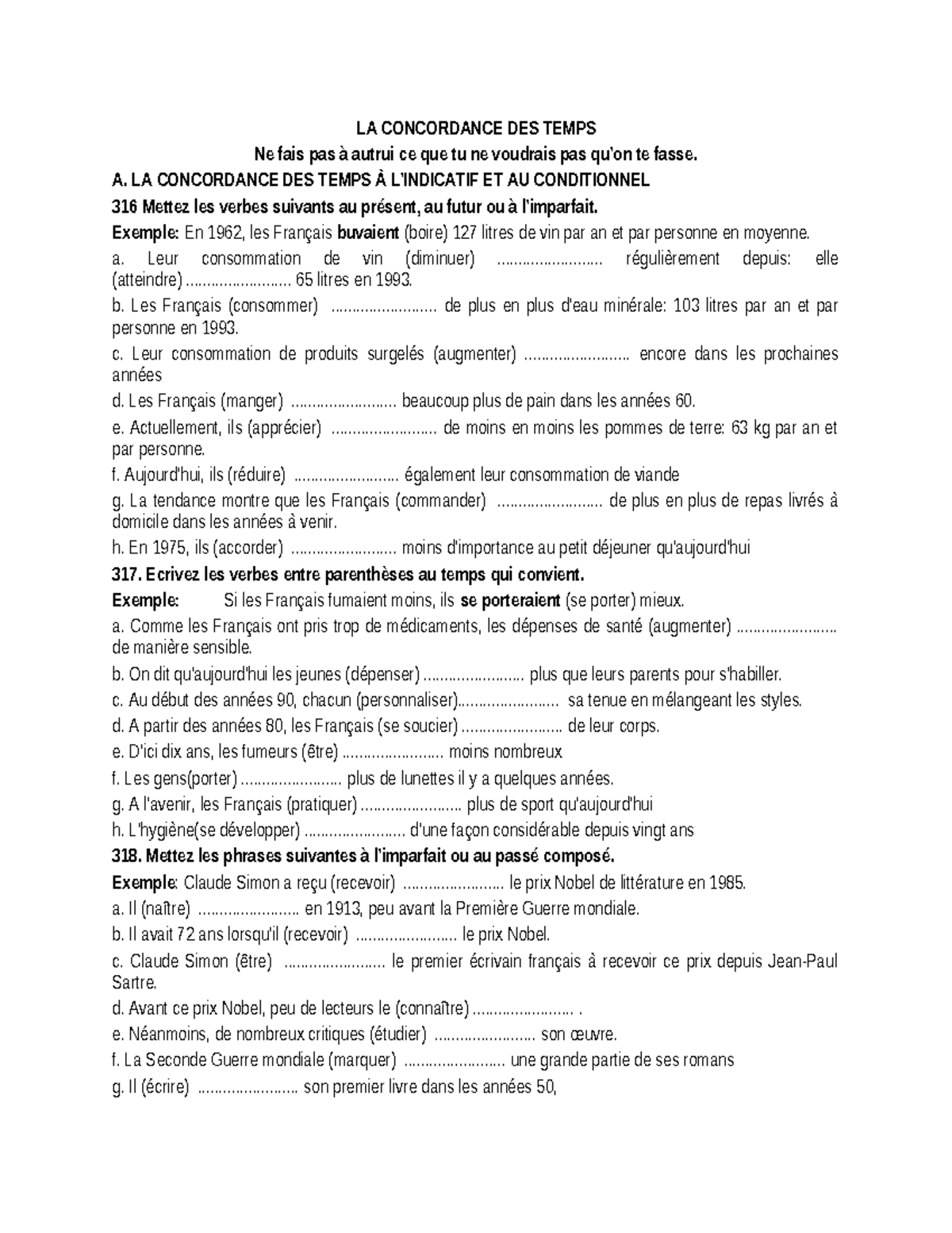 LA CONCORDANCE DES TEMPS : Exercices et Révisions pour Étudiants - Studocu